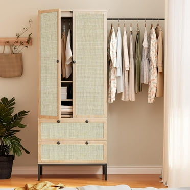 "Yechen Bedroom Furniture Natural Rattan 74"" Tall Armoire Storage ...