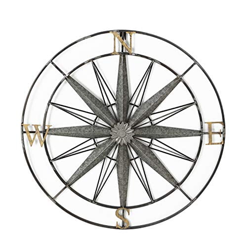 Homebeez Round Metal Compass Wall Decor, Nautical Compass Wall Decor ...