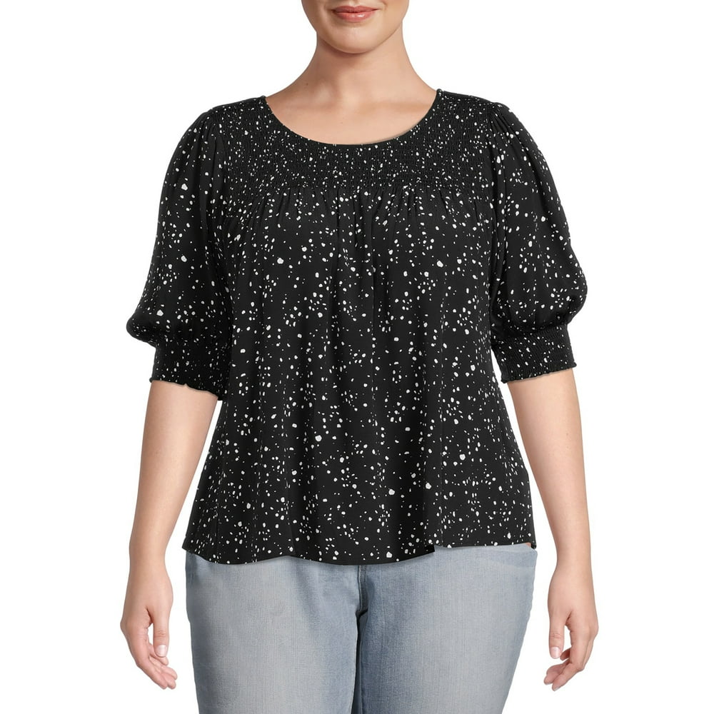 Terra And Sky Terra And Sky Womens Plus Size Smocked Woven Top Walmart