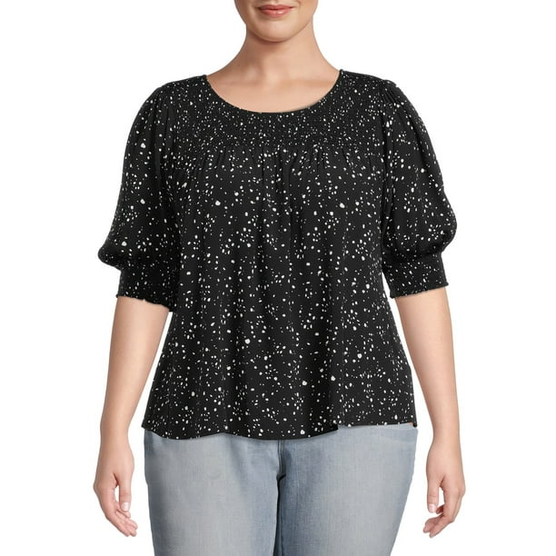 Terra And Sky Womens Plus Size Smocked Blouse