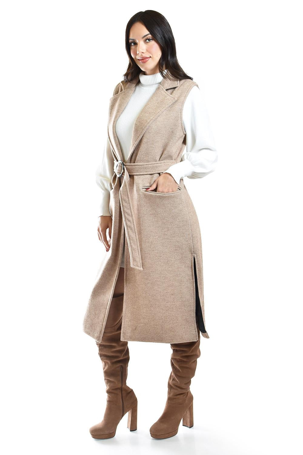Chaleco largo con textura Roman Fashion /Juvenil, 2056 (Cafe) cafe M ...