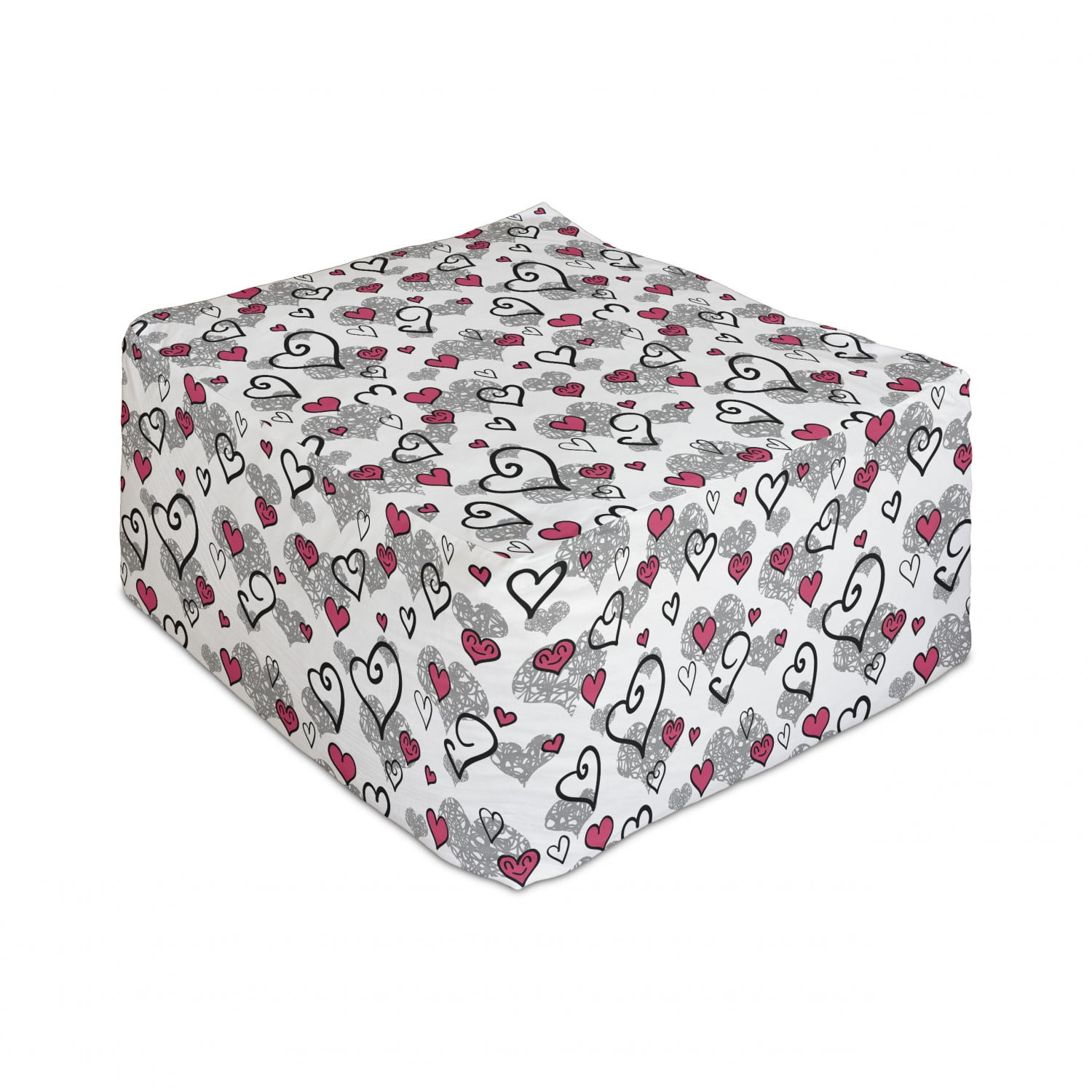 Love Rectangle Pouf, Romantic Sketch Style Hearts Lovers Valentines ...