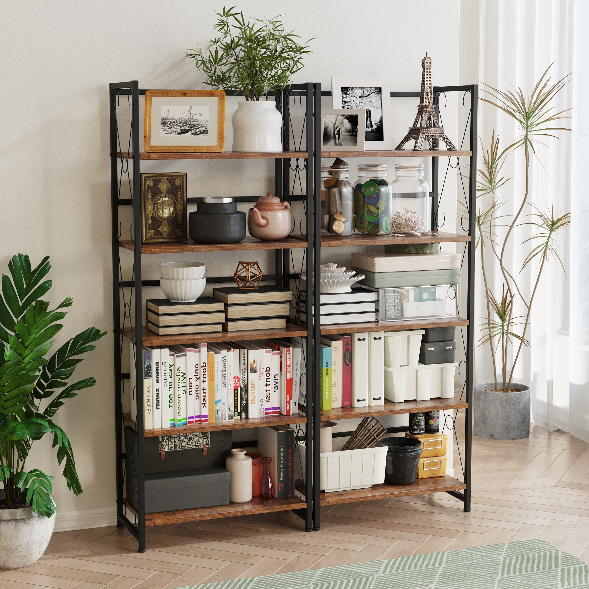 Bookshelf Modern Metal Frame Bookcase 5-Tier 64'' Tall Storage Rack for ...