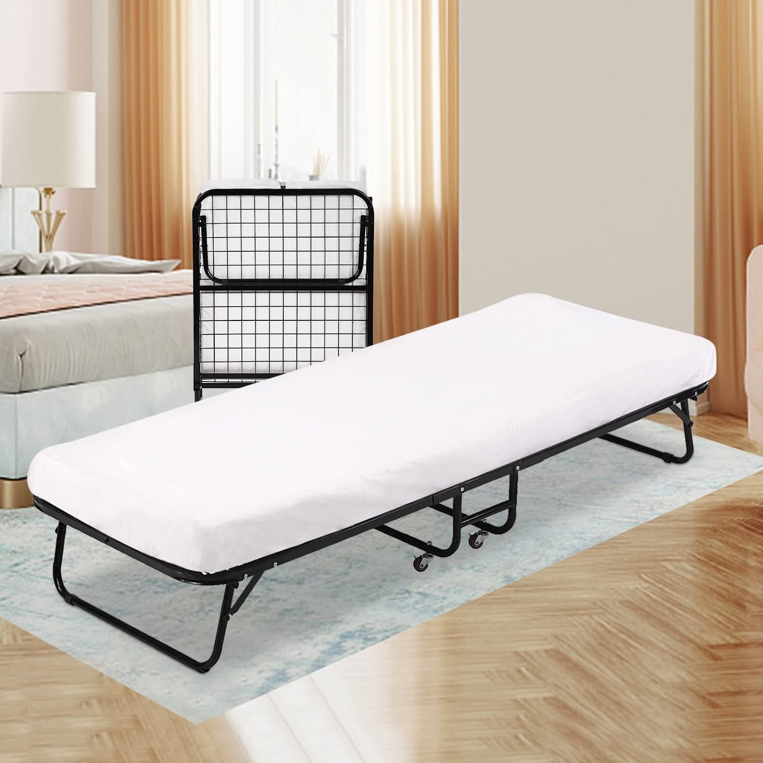YRLLENSDAN Rollaway Folding Guest Bed with 4 inch Mattress, Portable ...