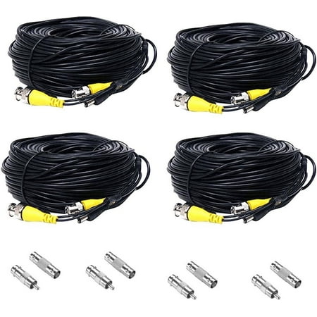 4 Pack 100 feet BNC Video Power Cable Security Camera Pre-Made All-in ...