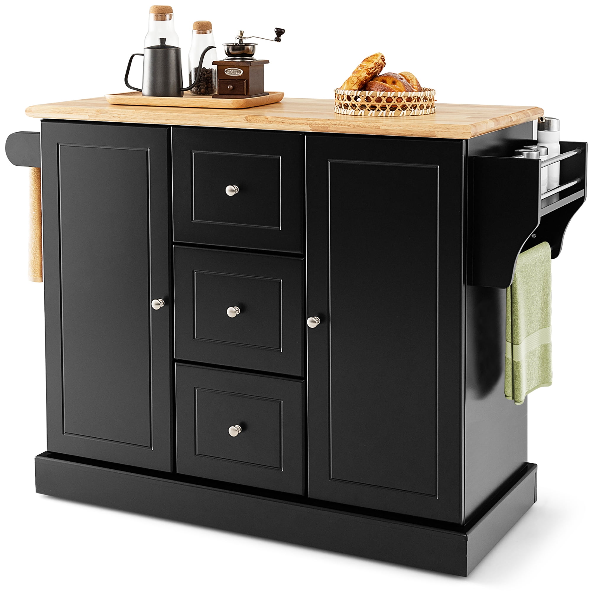 Costway Kitchen Island on Wheels Rolling Utility Cart Drawers Cabinets ...