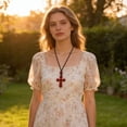 PAMINGONO Hand Carved Brown Wooden Cross Pendant Necklace Versatile ...