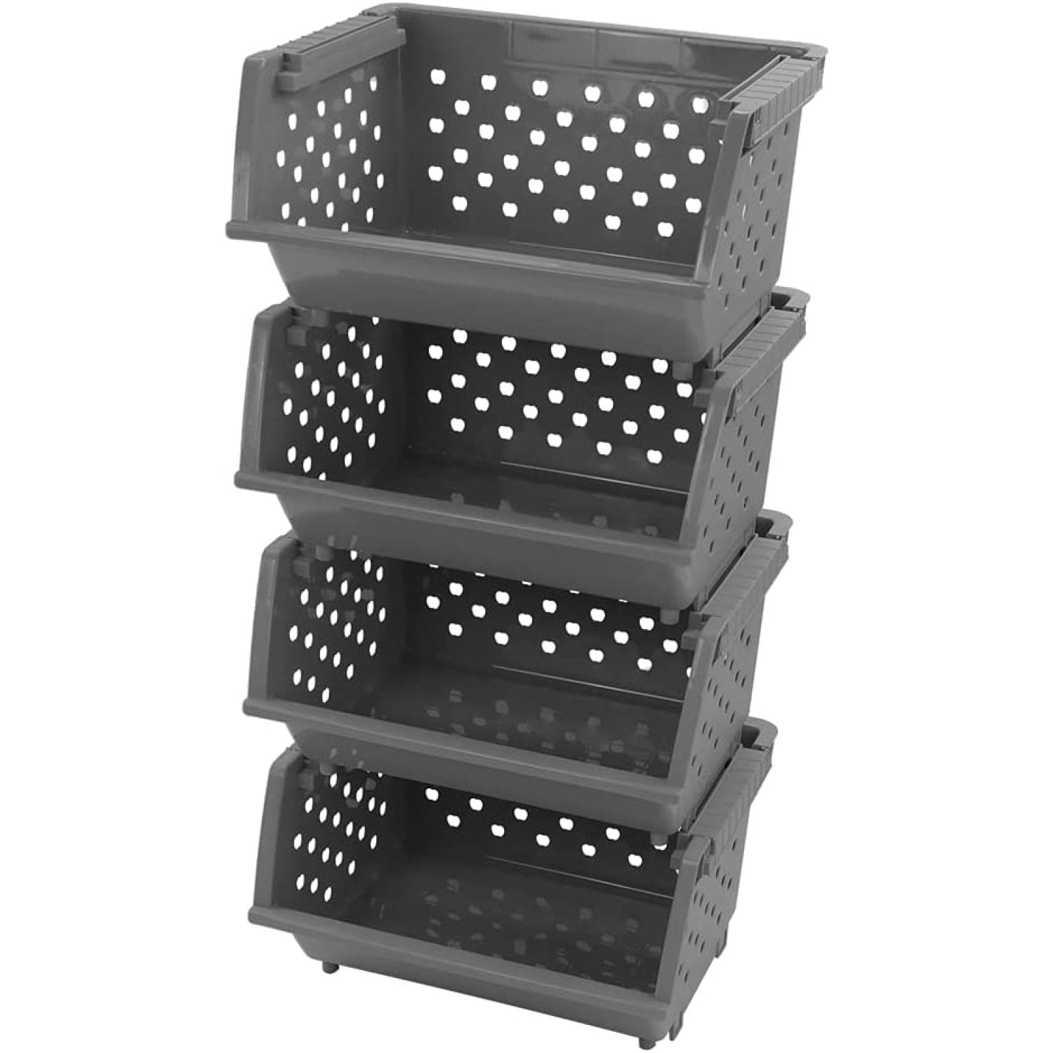 4-Pack Large Plastic Stackable Storage Basket, Plastic Kitchen Stacking ...