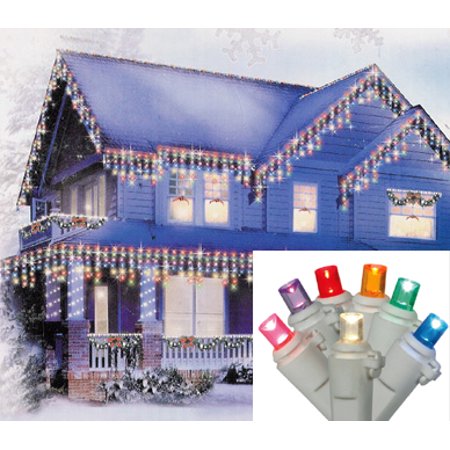 Set of 70 Multi-Color LED Wide Angle Icicle Christmas Lights - White ...