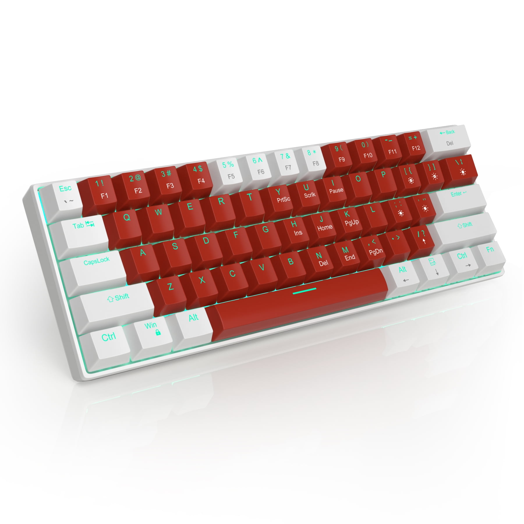 60 Percent Mechanical Gaming Keyboard, White Gaming Keyboard with Red ...