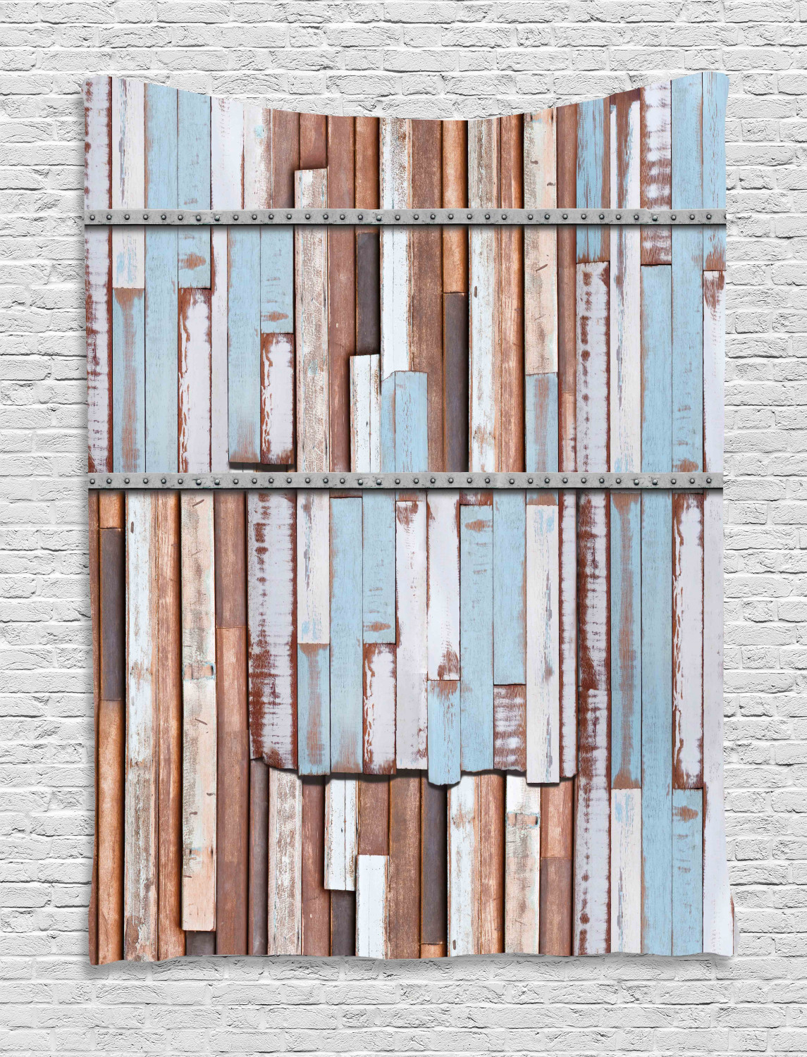 Rustic Tapestry, Nautical Long Wooden Planks Tree Designs on with Rusty ...