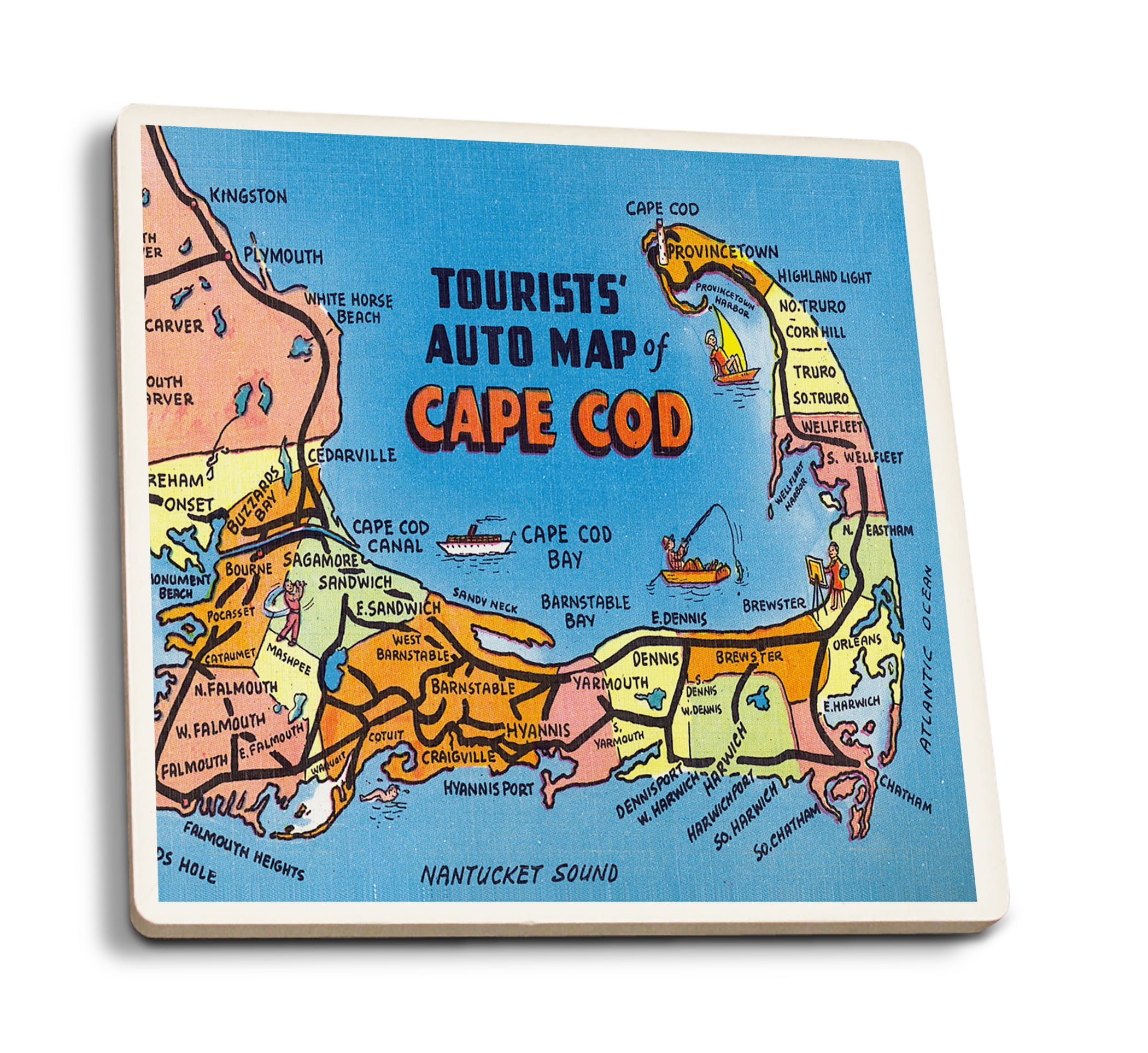 Cape Cod, Massachusetts, Detailed Auto Map of Cape Cod, (1952), Vintage ...