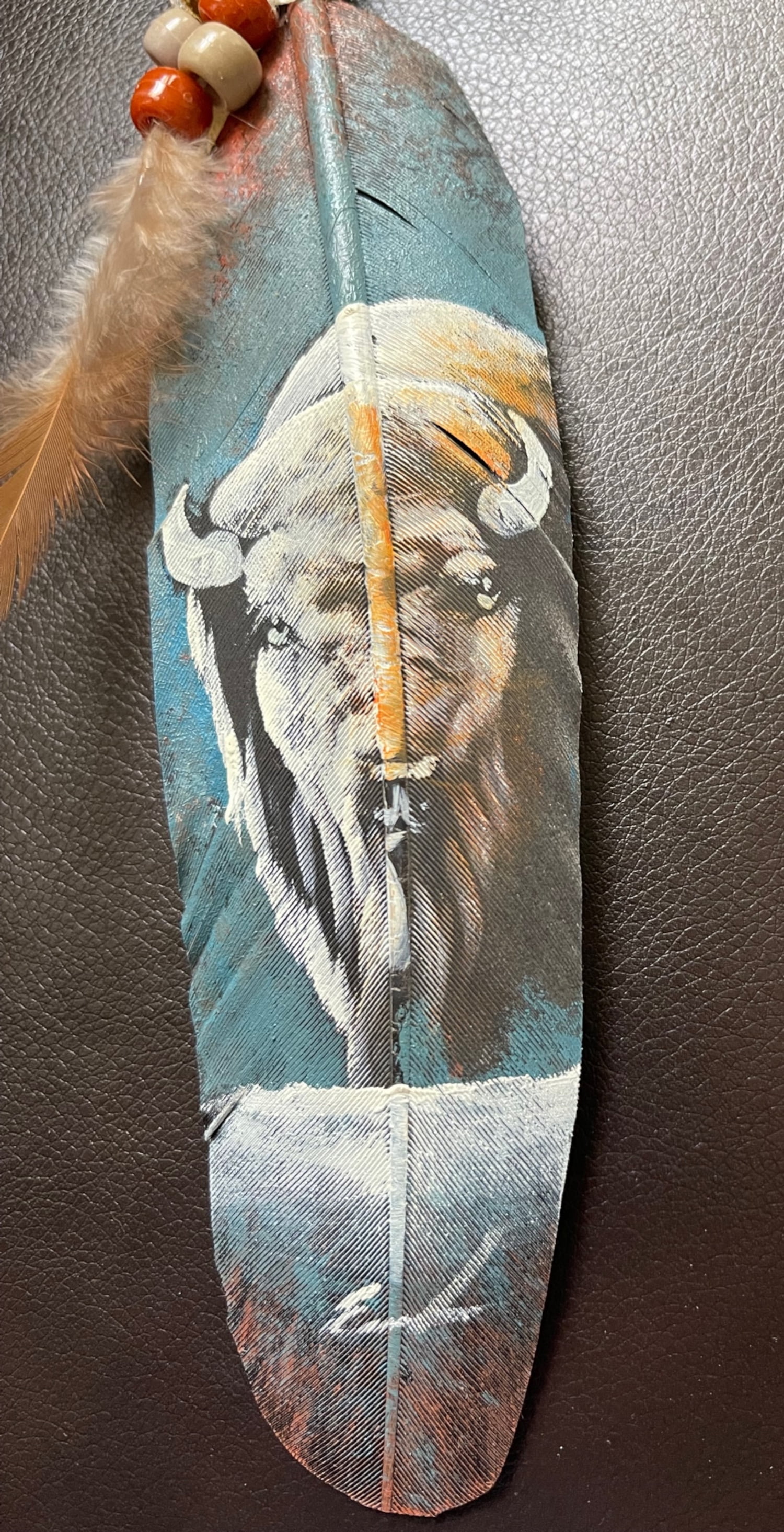 Hand Painted Feather White Buffalo Painting Unique Southwest Art ...