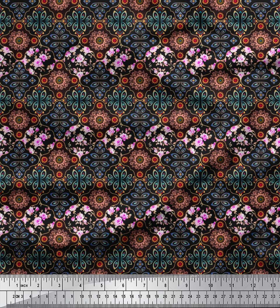 Soimoi Velvet Fabric Floral & Mandala Patchwork Print Fabric by Yard 58 ...