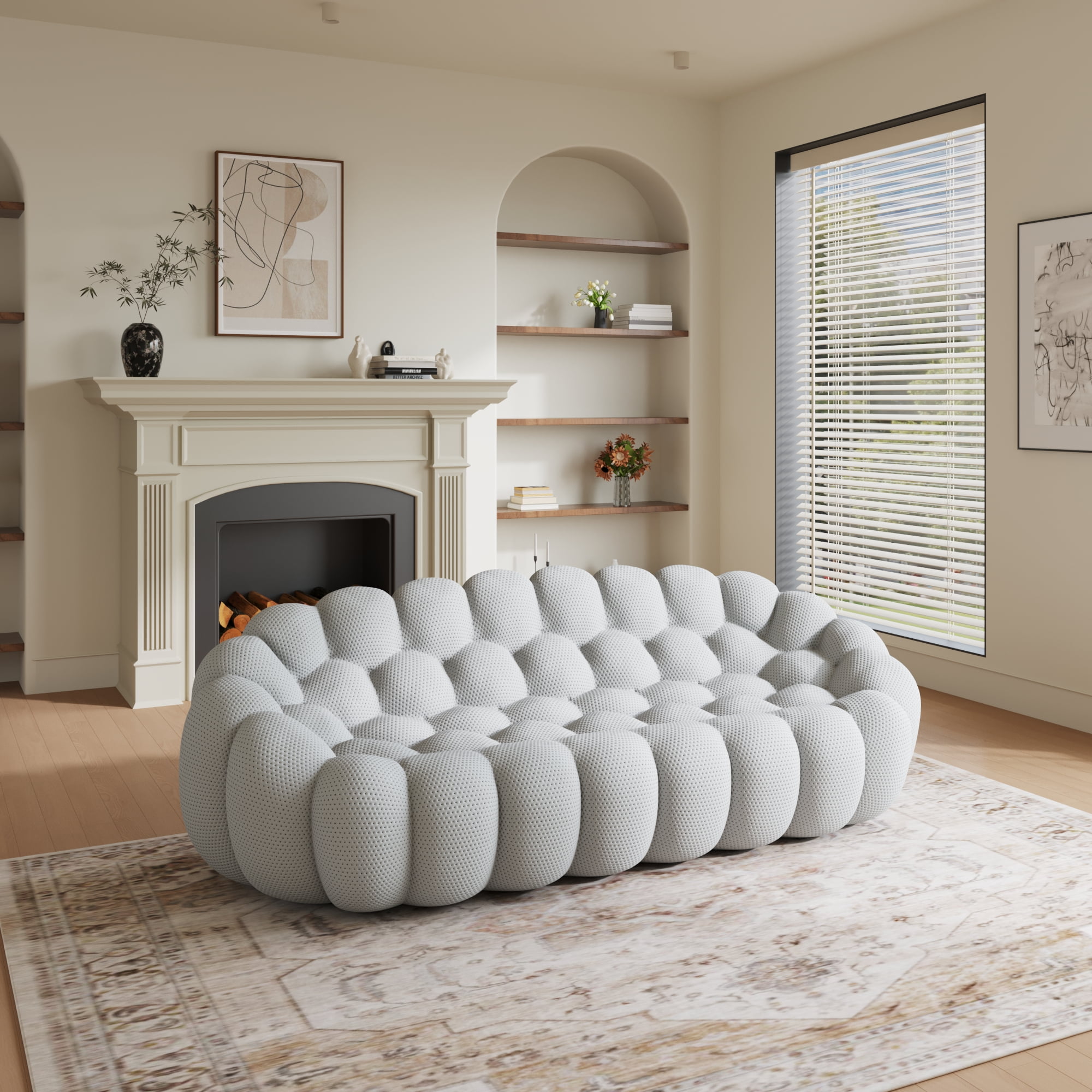 The Magic Home 99" 3-Seater Bubble Curved Couch, Light Gray - Walmart.ca