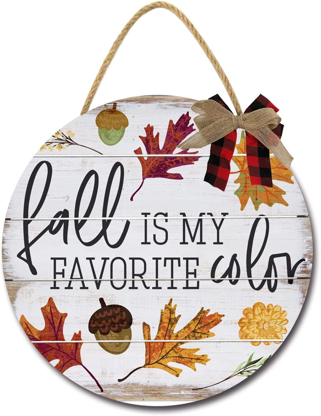 Eveokoki 12" Round Wood Fall Color Sign Front Door Decoration for Home ...