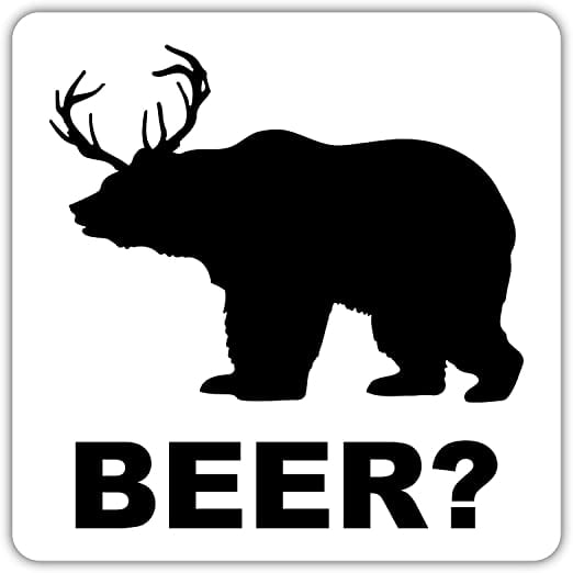 Beer? Bear Deer Funny Beer Lover Animal Lover Bear with Antlers Sticker ...