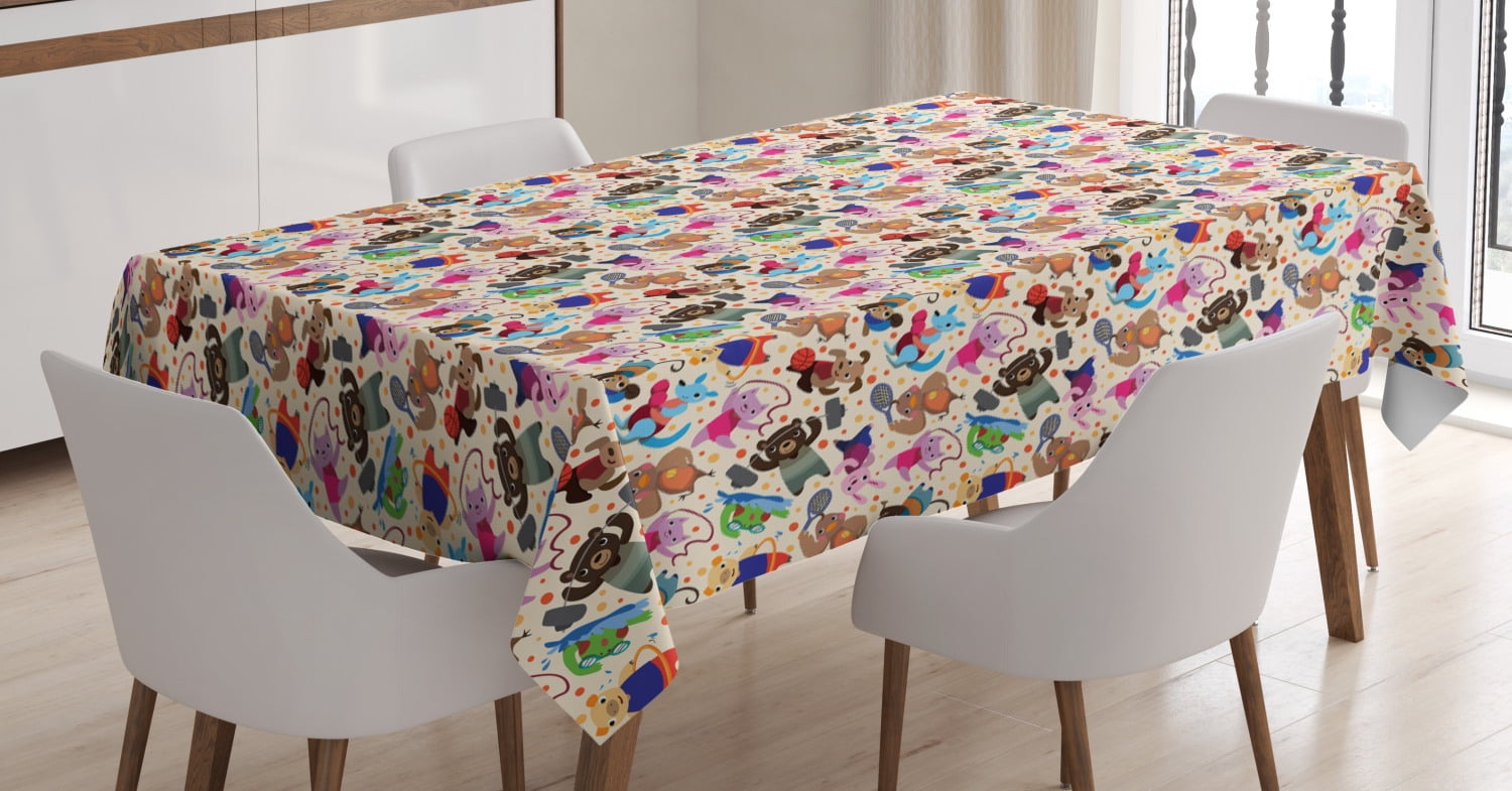 Kids Sports Tablecloth, Animal Bunny Skipping Rope Teddy Bear Boxing ...