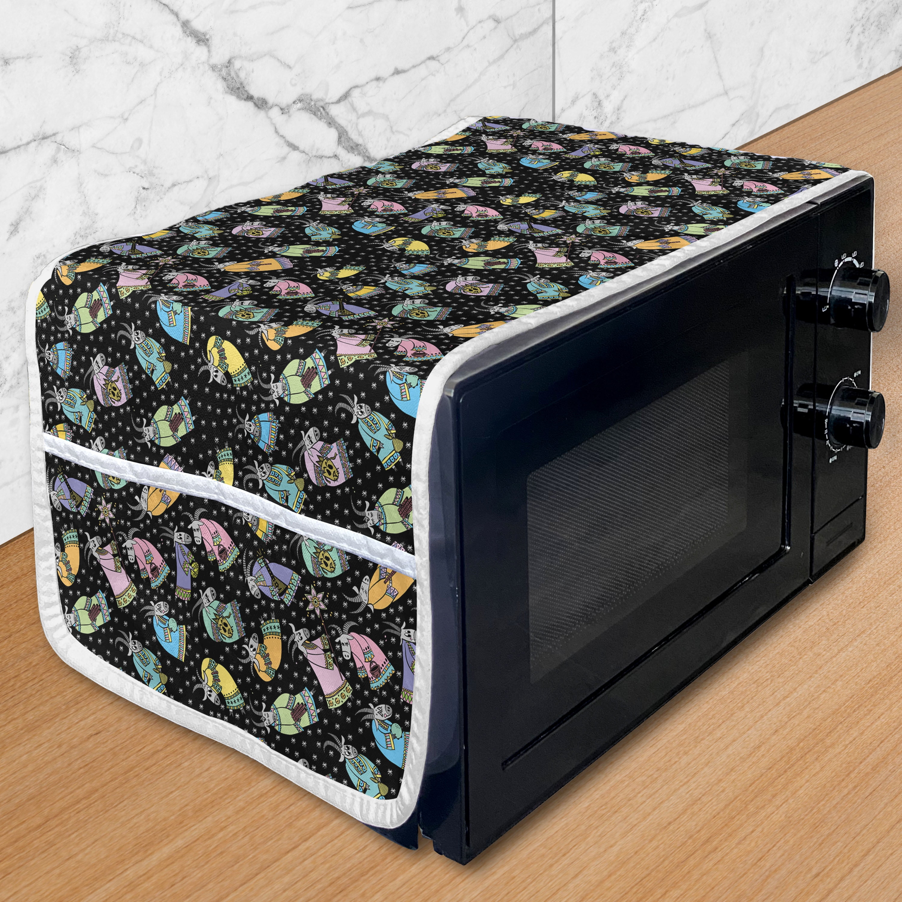 Goat Microwave Oven Cover, Doodle Goats with Long Horns Wearing ...
