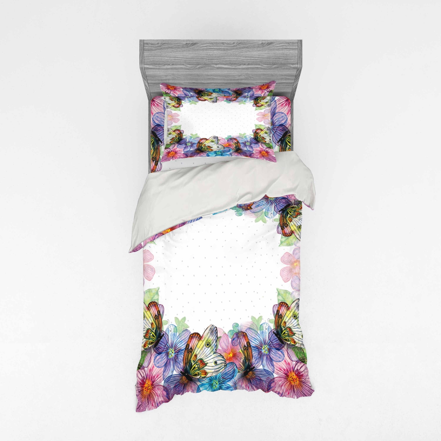 Ambesonne Floral Bedding Set 3 Pcs, Pastel Tender Butterflies, Twin ...