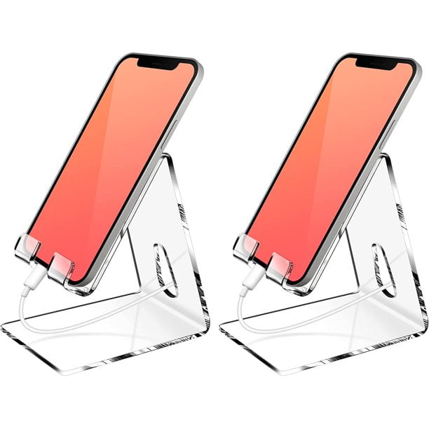 2 Pack Acrylic Cell Phone Stand Clear Phone Stand for Desk Portable ...