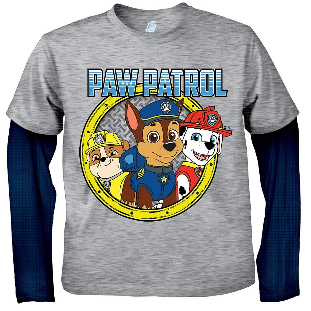 PAW Patrol - Nickelodeon Boys' Little Boys' Marshall, Zuma, Chase, Rubble Long Sleeve Two-fer T ...
