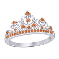 AFFY Round Cut Simulated Citrine Princess Crown Ring In 14k White Gold ...