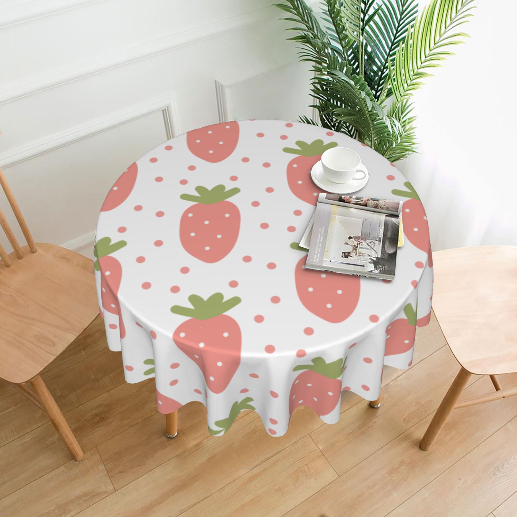 ZICANCN Round Table Cloths 60 Inch, Cartoon Red Strawberry Table Cover ...