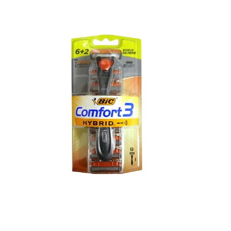BIC Comfort 3 Hybrid Men's Disposable Razor Refill with Handle, 8 Pack ...