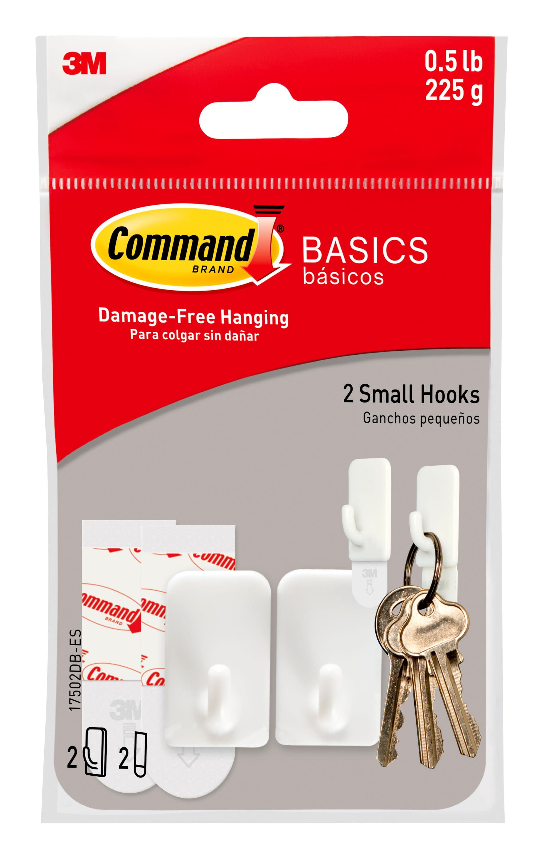 Command Basic Skinny Nose Hooks, White, Small, 2 Hooks, 2 Strips ...