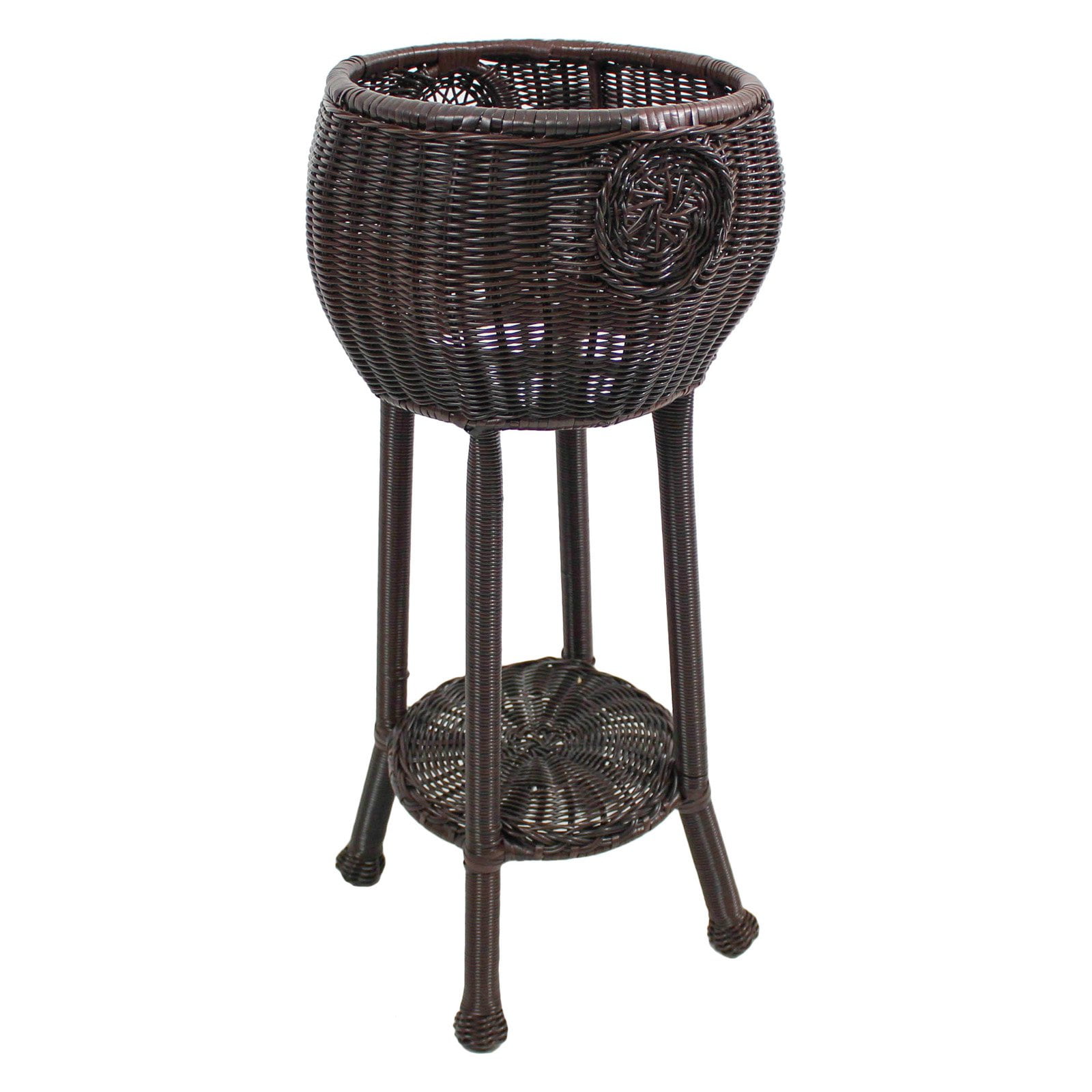 Riviera Resin Wicker/ Aluminum Round Plant Stand - Antique Pecan ...