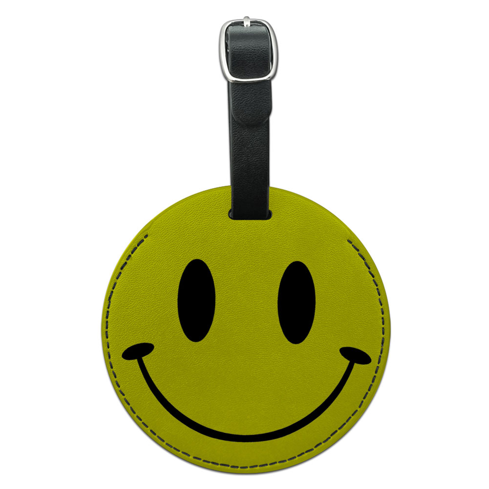 Smile Smiley Face Round Leather Luggage ID Tag Suitcase Carry-On ...