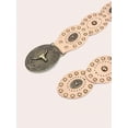 Boho Bull Head Rivet Belt, Beige Oval Patchwork Wide Belt for Women ...