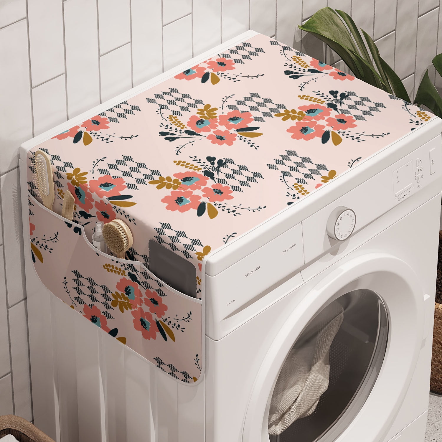 Floral Washing Machine Organizer, Continuous Watercolor Vintage Flowers ...