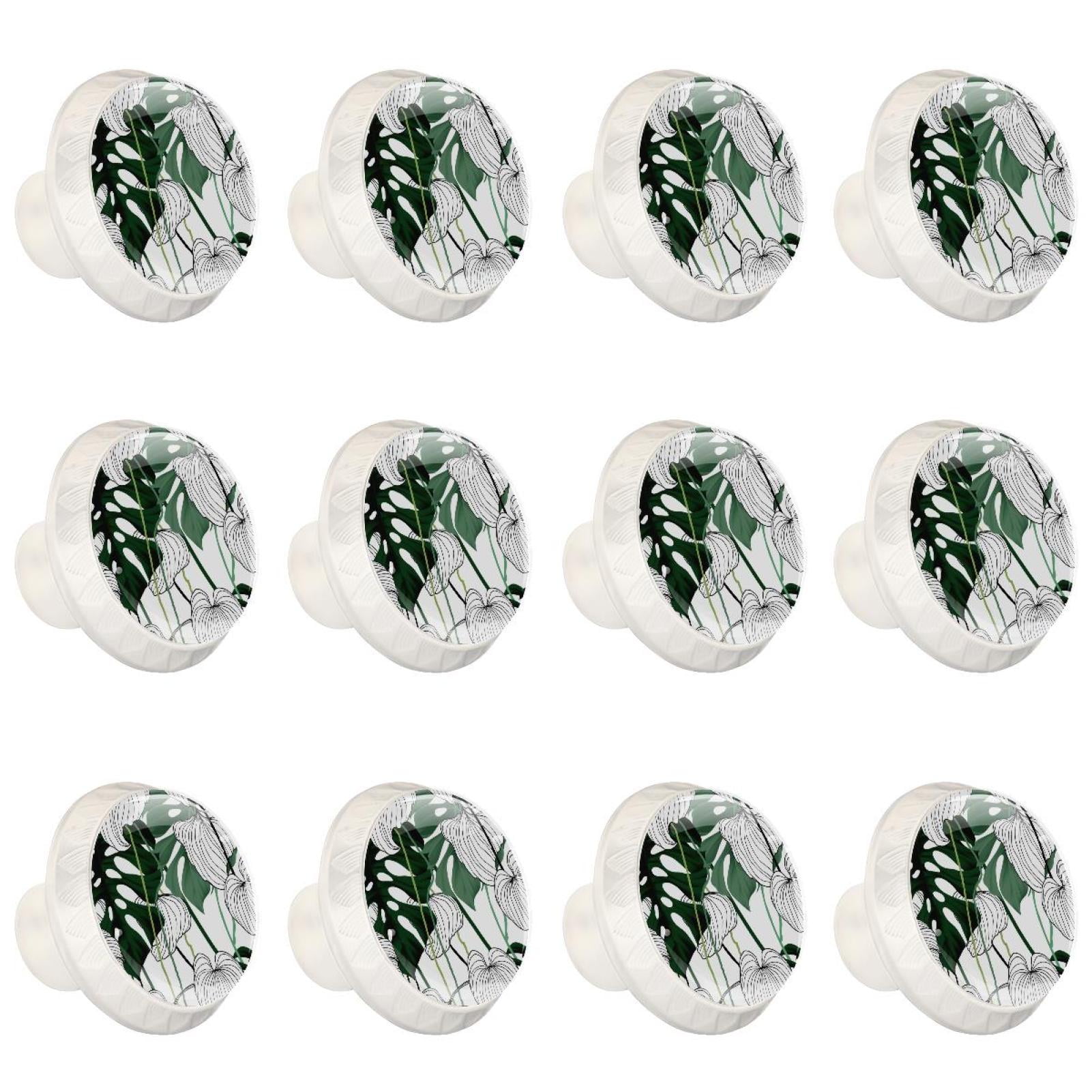12 Pcs Green Black and White Leaf Knobs for Kitchen Cabinet Cupboard ...