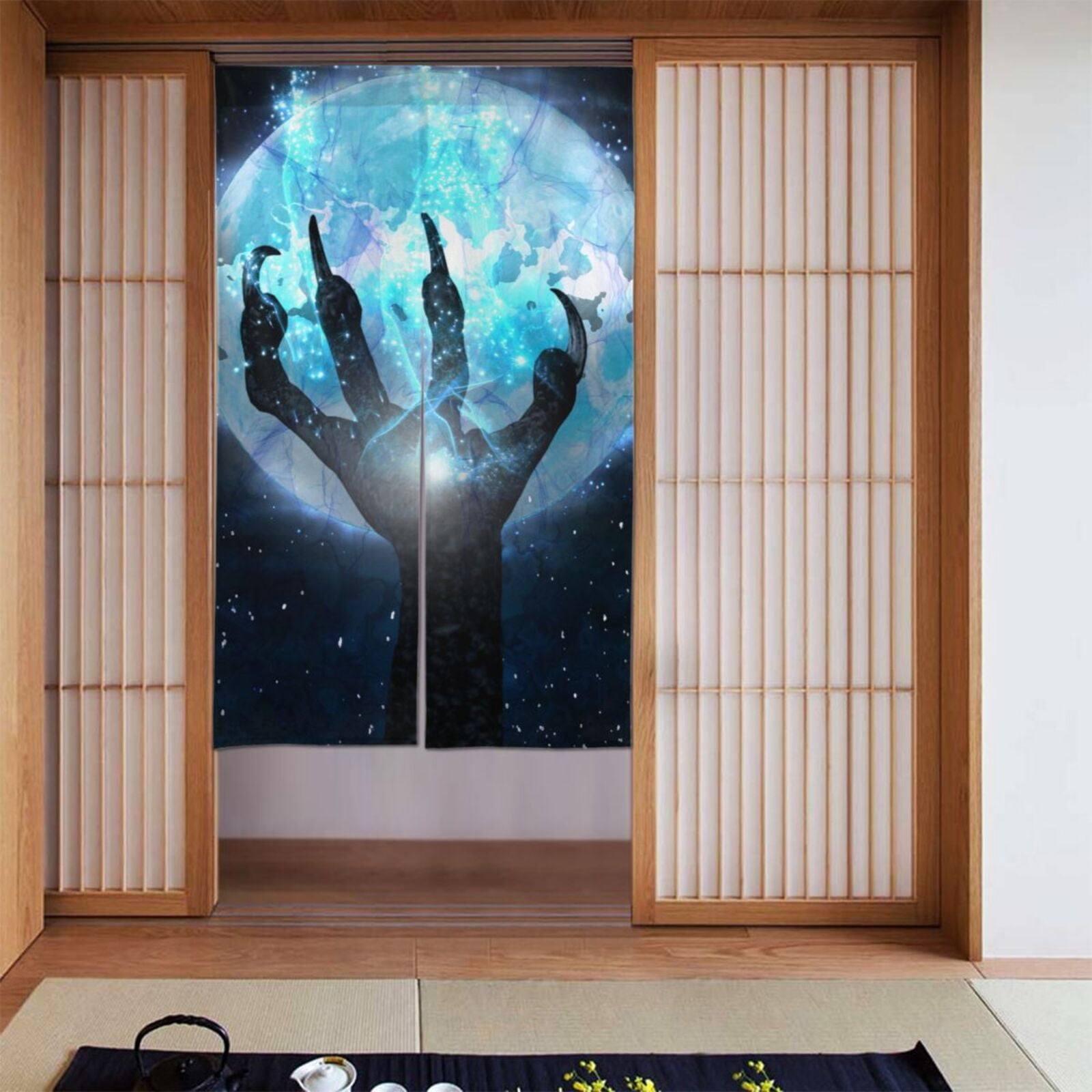 Doorway Drape Split Curtains, Werewolf Full Moon Room Divider Privacy ...