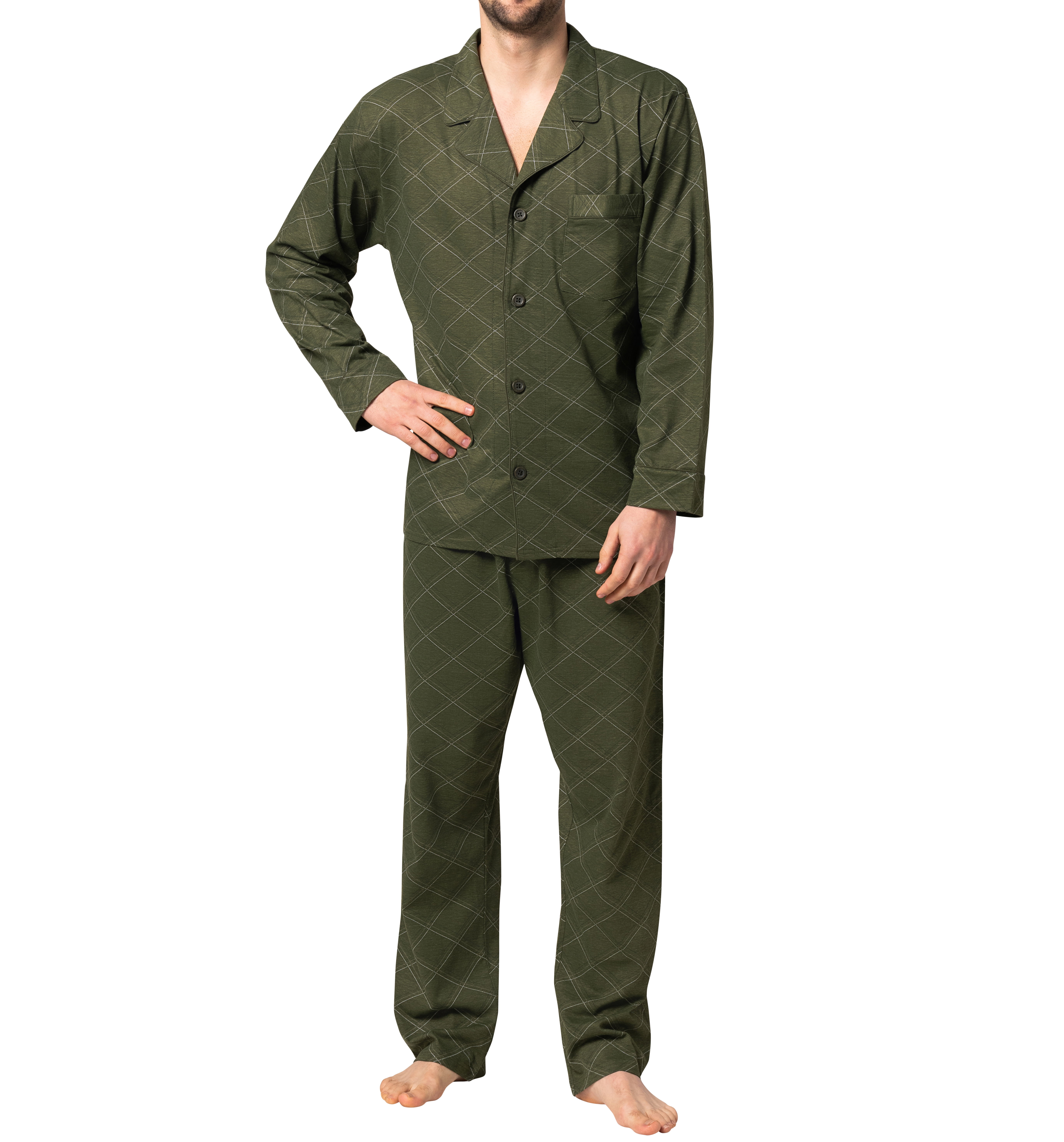 Hanes Mens Pajamas Cotton X Temp Long Sleeve Shirt And Pants Knit Pjs
