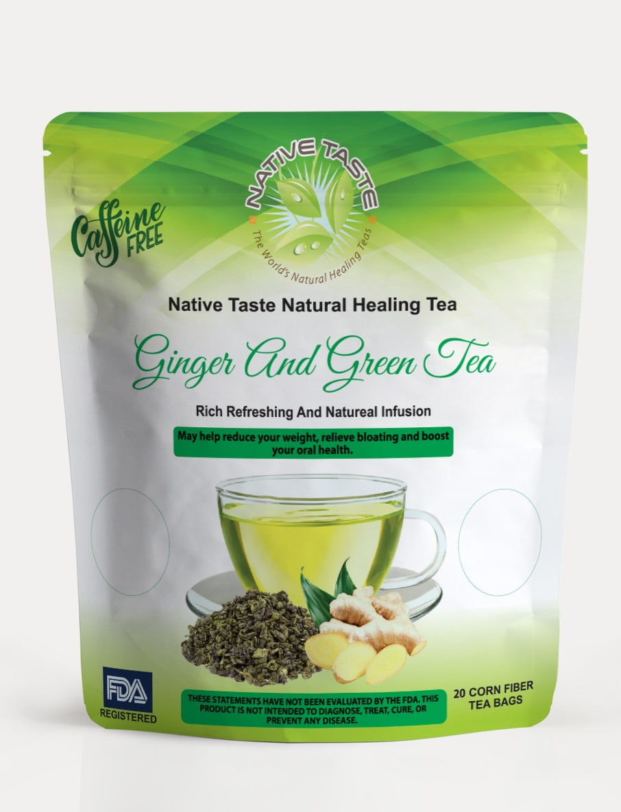 Ginger and Green Tea- 20 Pyramid Corn Fiber Teabags- 100% Sun Dry Cut ...
