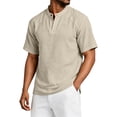 Casual Henley Shirts for Men Cotton Linen Short Sleeve Band Collar ...