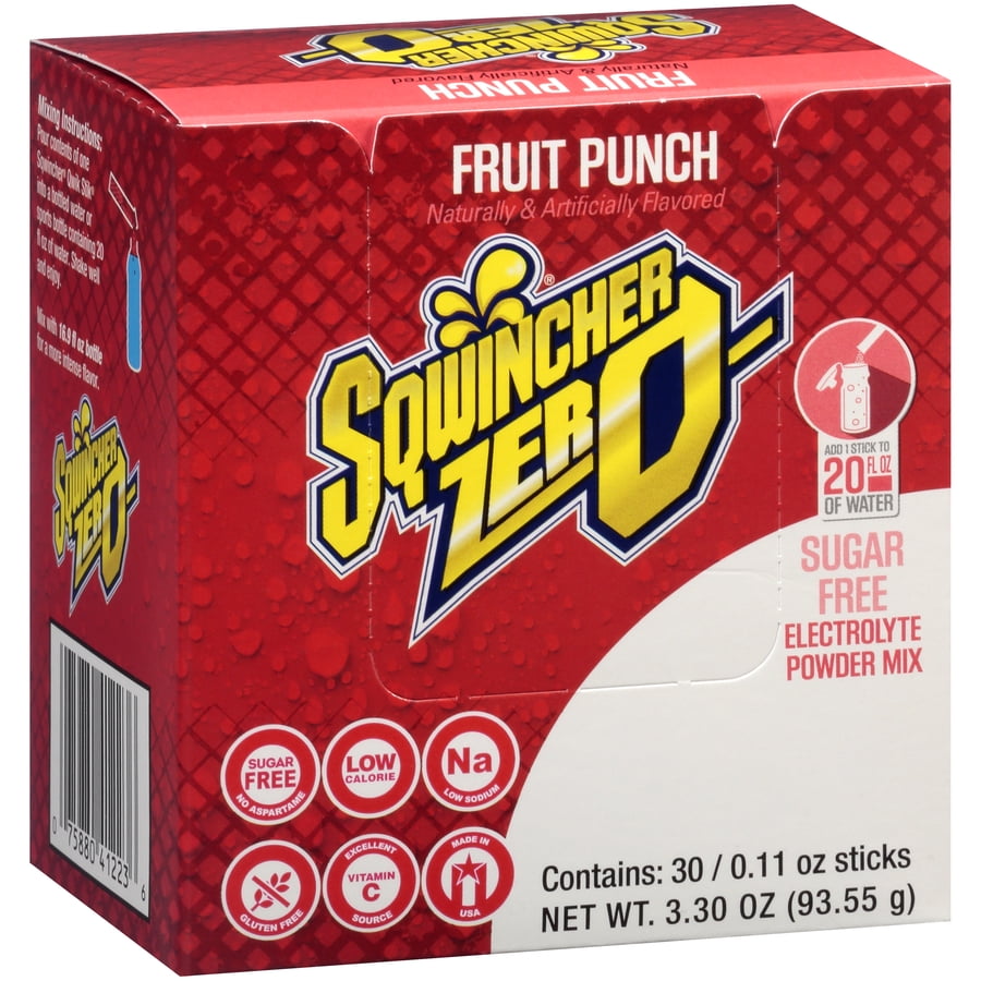 (30 Packets) Sqwincher Zero Qwik Stik, Fruit Punch, .11 oz Packet ...