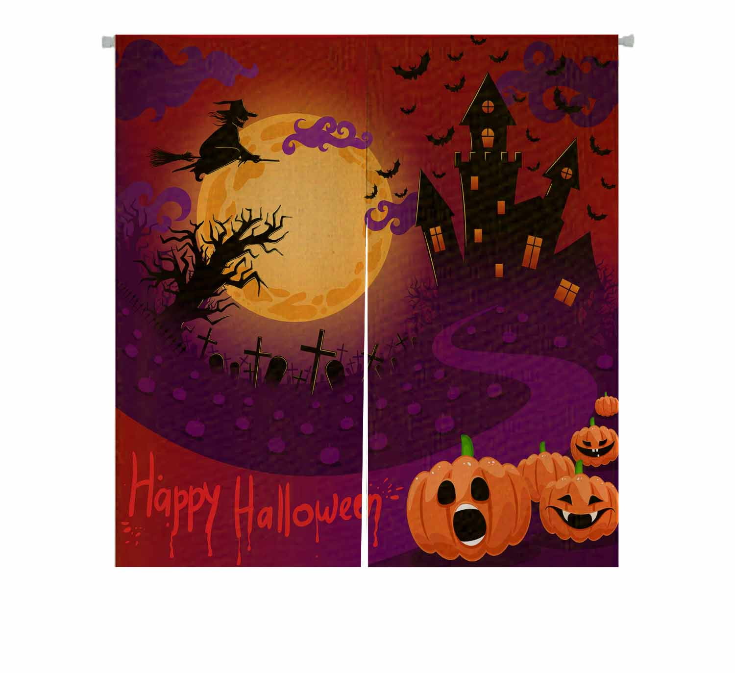 PKQWTM Halloween ghostly castle moonlight Door Curtain Window Cover ...
