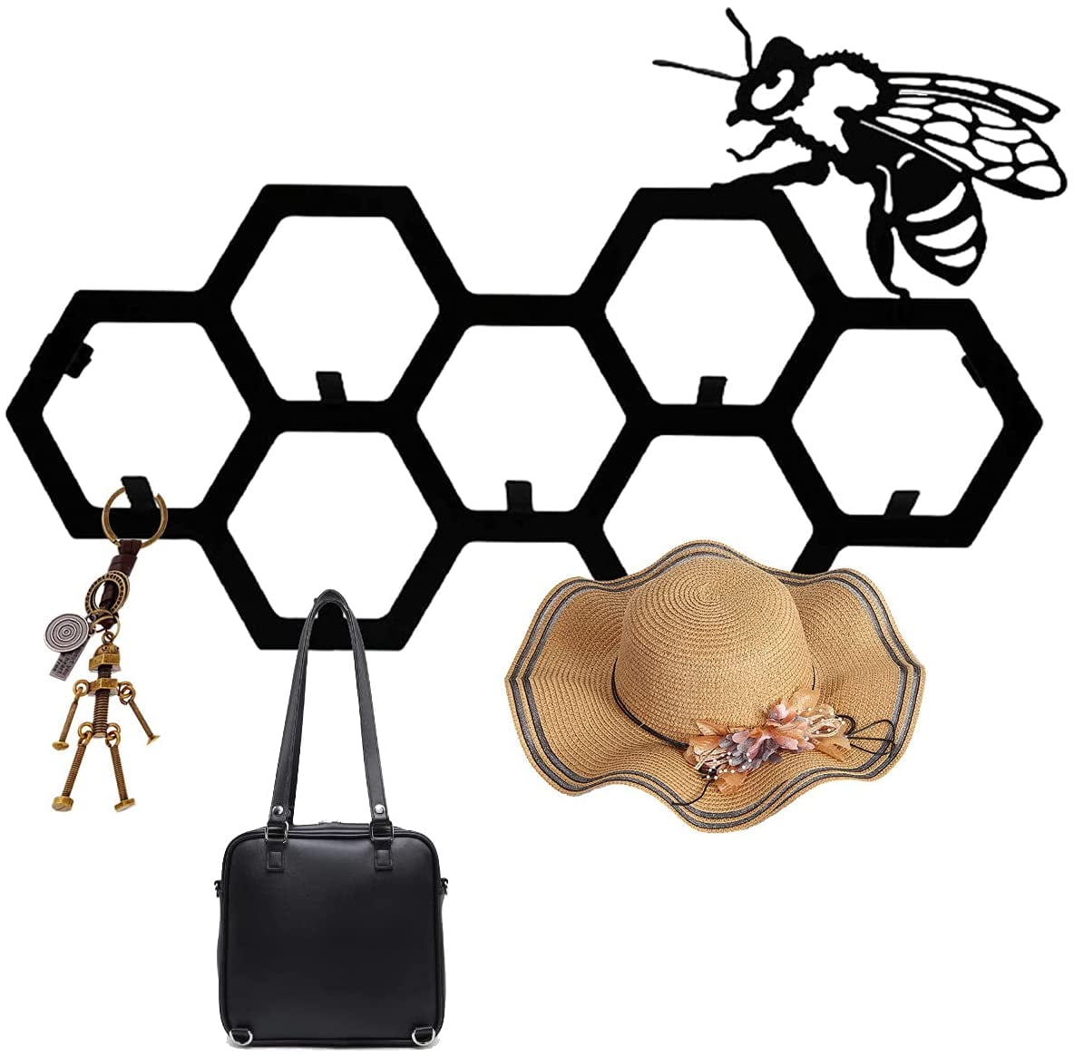 Metal Bee Coat Rack Wall Mounted, Bee with Honeycomb Metal Art Wall ...