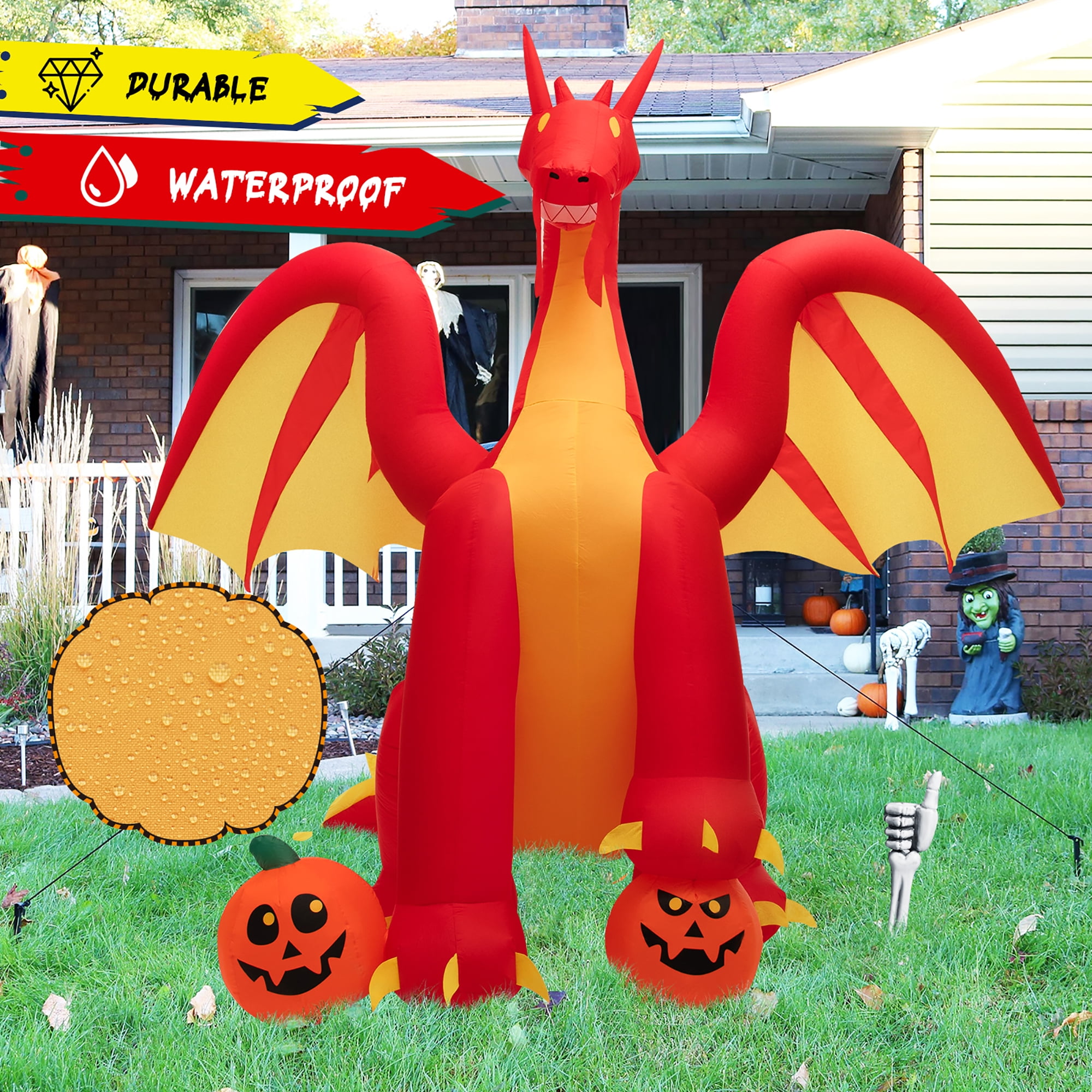 Costway 10 FT Inflatable Giant Animated Fire Dragon Outdoor Halloween ...