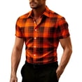 Dolkfu Button Dress Shirts for Men Collared Checkered Orange Short ...