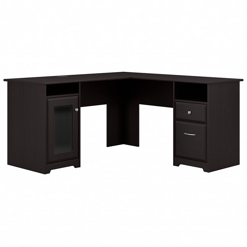 UrbanPro Traditional L Shaped Computer Desk with Storage in Espresso ...