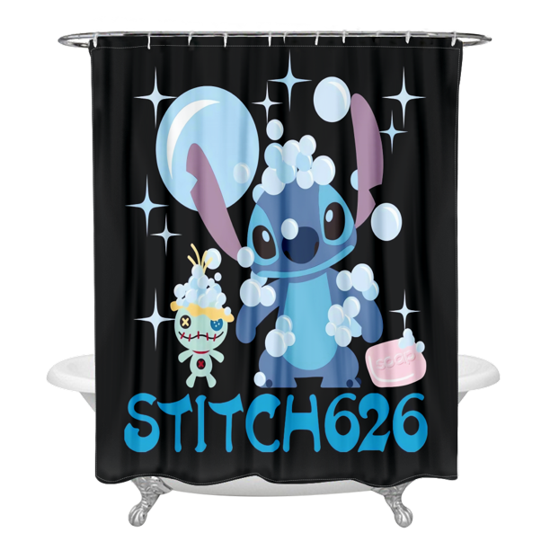Cartoon Lilo And Stitch Shower Curtain Bathroom Curtain Set Waterproof