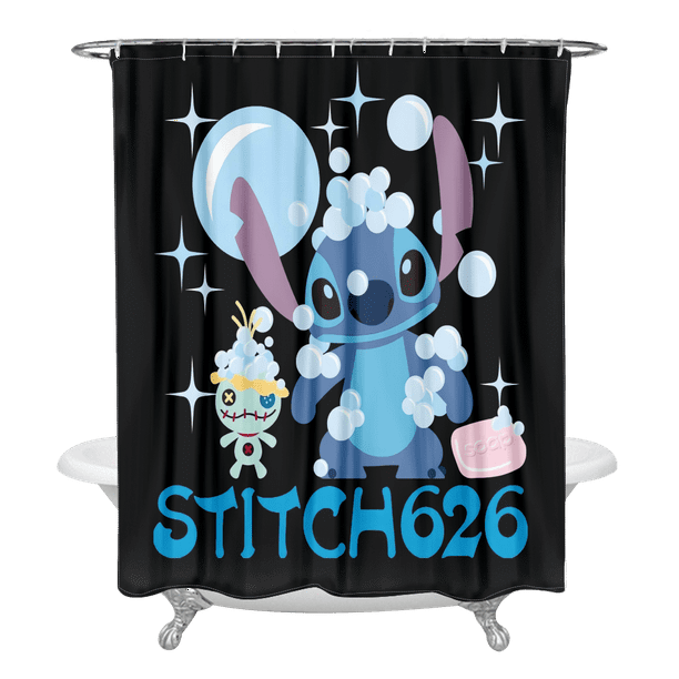 Cartoon Lilo And Stitch Shower Curtain Bathroom Curtain Set Waterproof