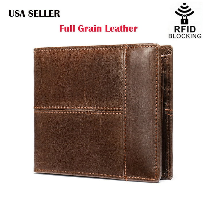 Microseven Genuine Leather Minimalist Bifold Wallets For Men RFID ...