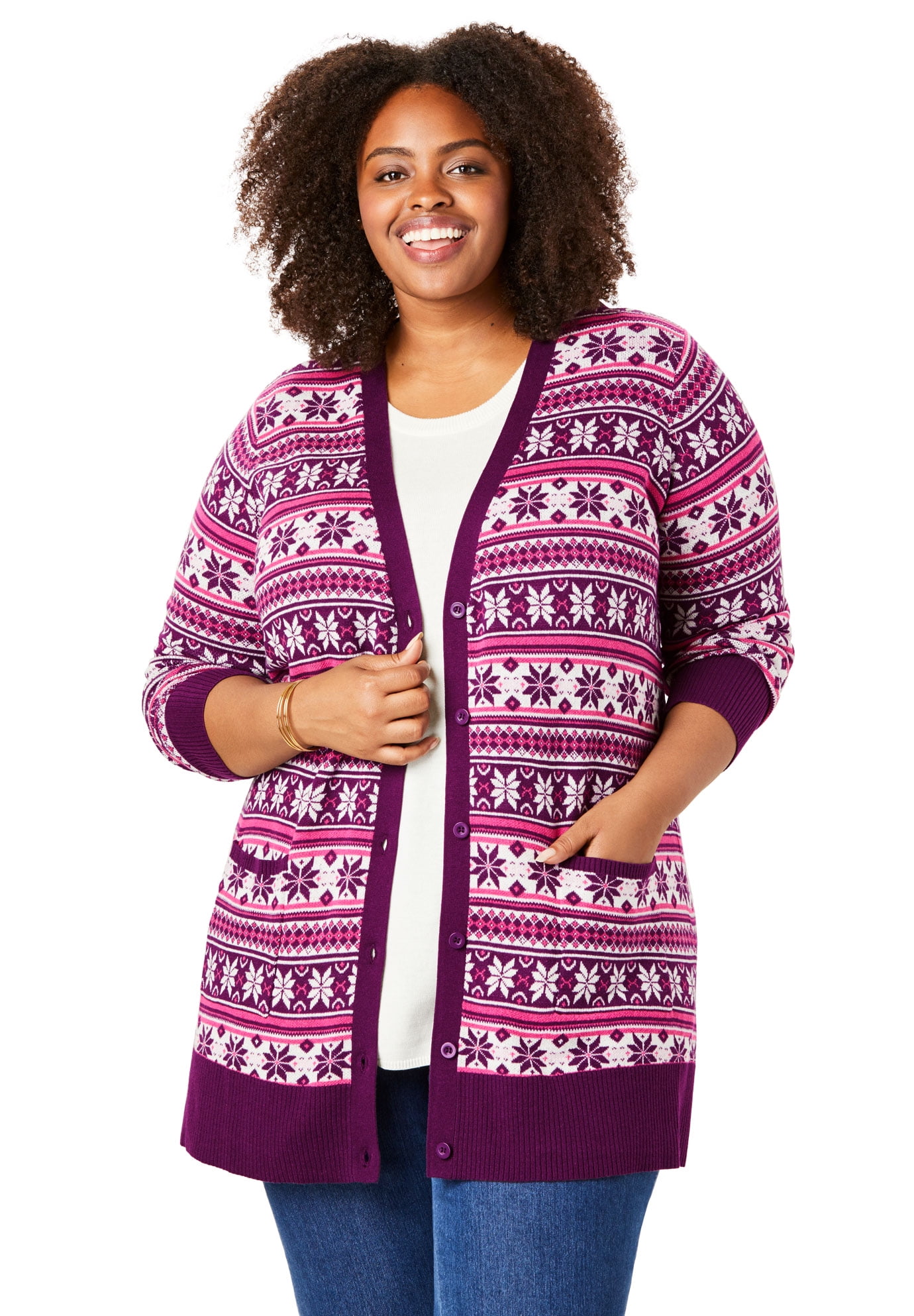 Woman Within Plus Size The Cotton Perfect Boyfriend Cardigan - Walmart.com