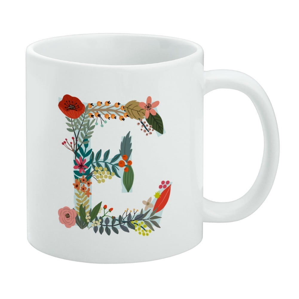 Letter E Floral Monogram Initial White Mug - Walmart.com